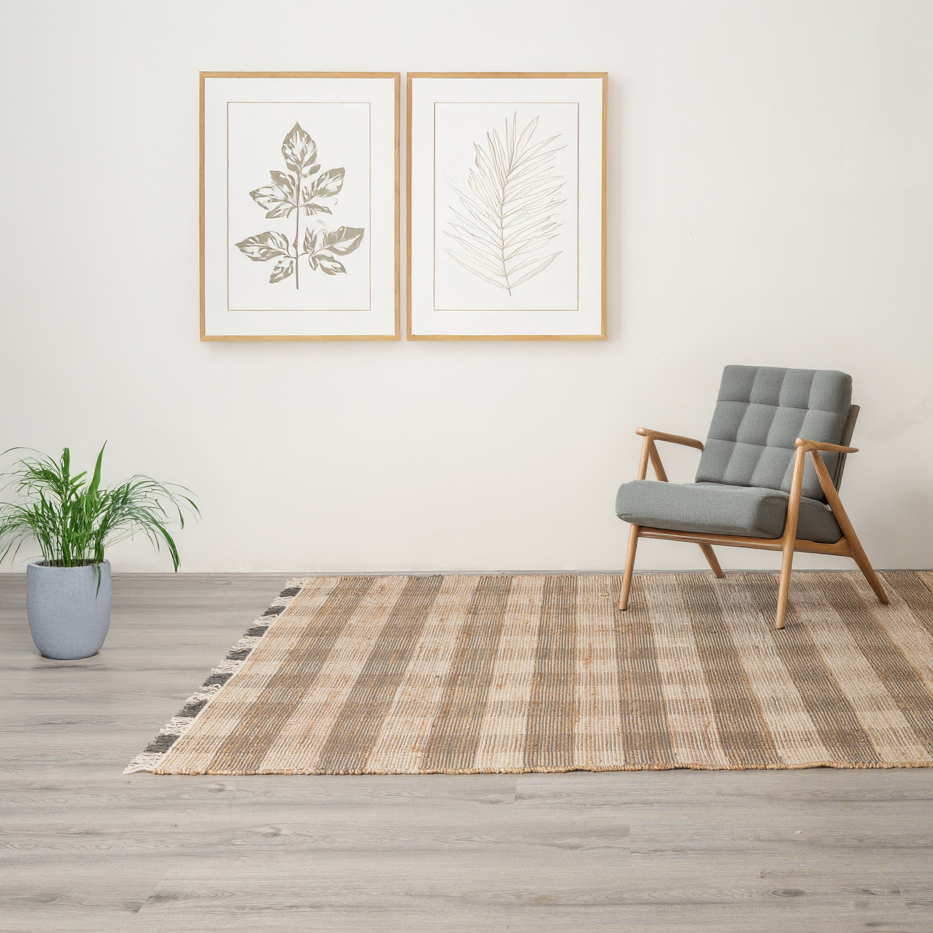 Artisan Hand Woven Jute & Cotton Grey Plaid Rug | ExpoBazaar