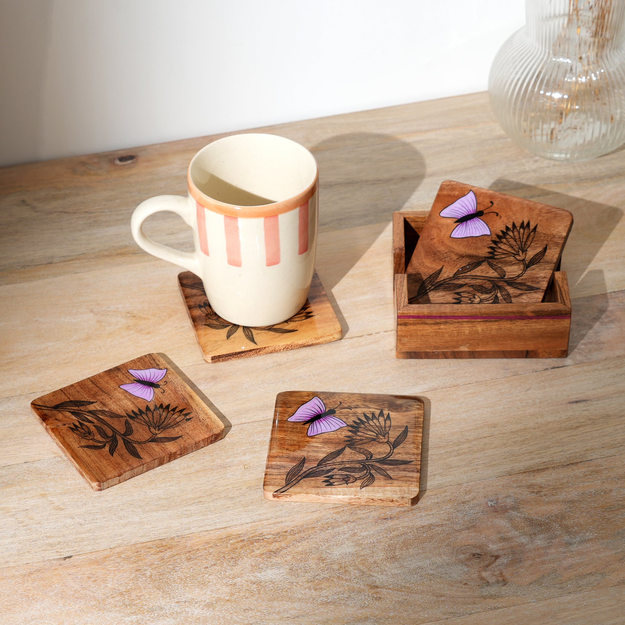 Hand-Painted Wood Coasters | Artisan Set with Food-Safe Resin Finish ...