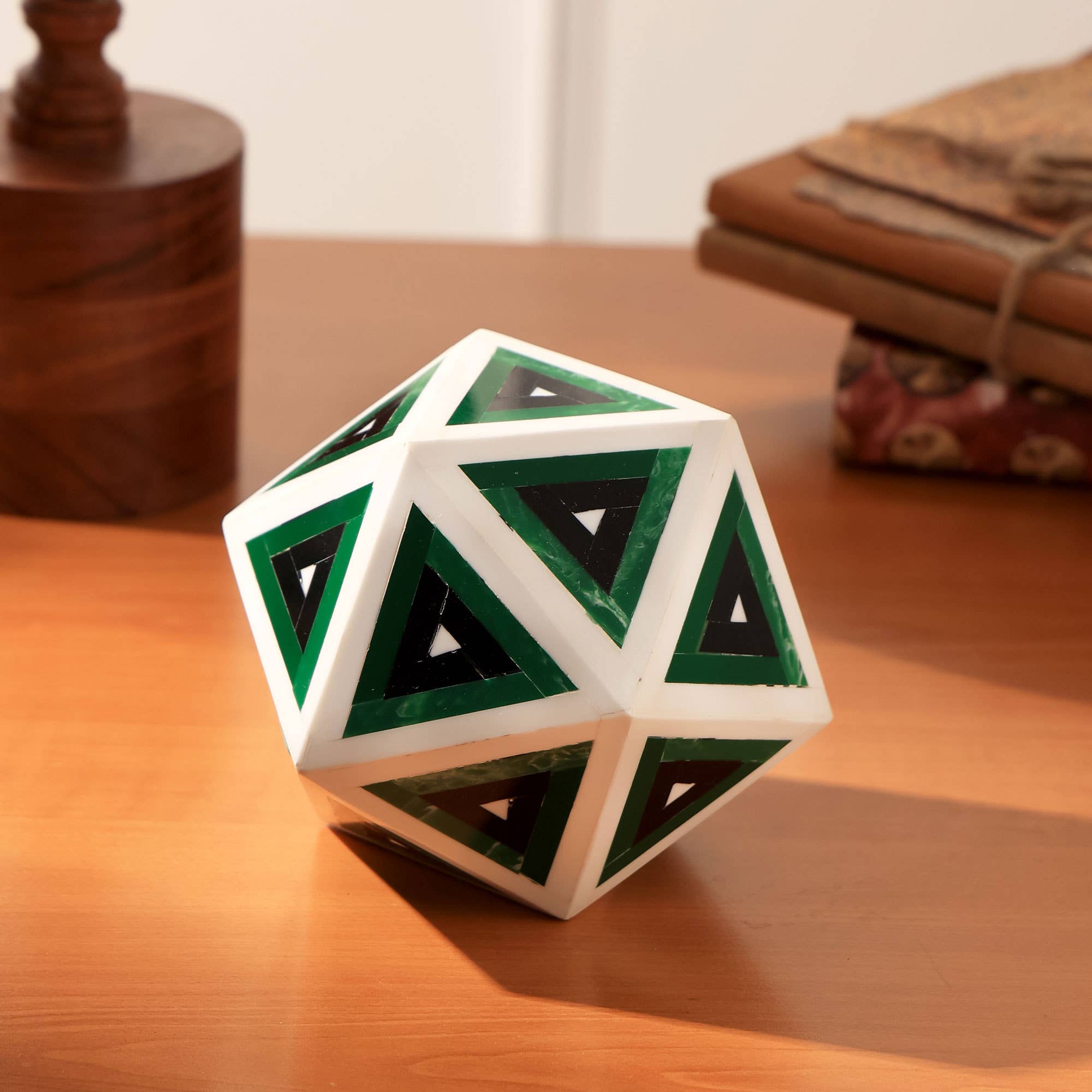 Diamond Decorative Orb Sculpture | Green & Black | ExpoBazaar